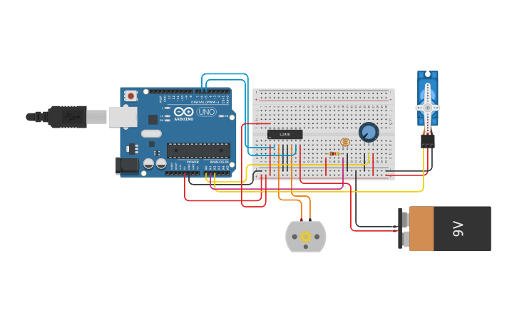 Circuit Design Servo And Dc Motor Tinkercad