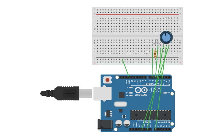 Circuit design RGB LED Potentiometer Circuit - Tinkercad Circuit design RGB LED Potentiometer Circuit - Tinkercad