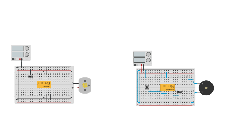 Circuit design Rele con motores | Tinkercad