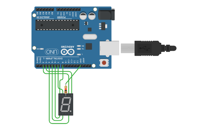 Circuit design Seven segment Counter - Tinkercad