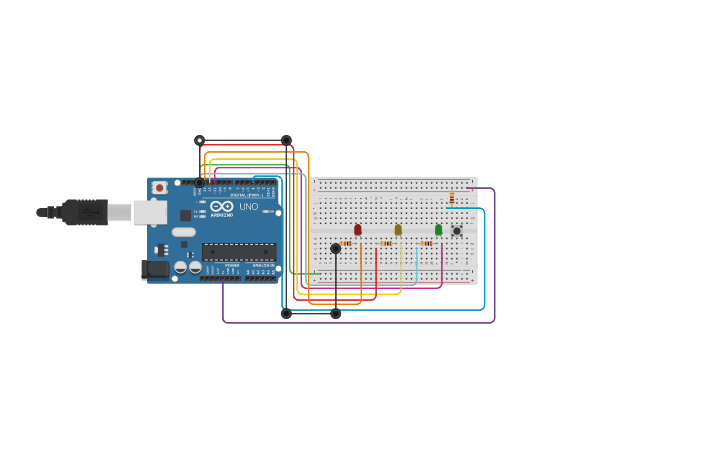 Circuit design semaforo con pulsador practica 5 bryan | Tinkercad