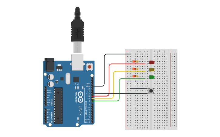 Circuit design Traffic Light - Tinkercad