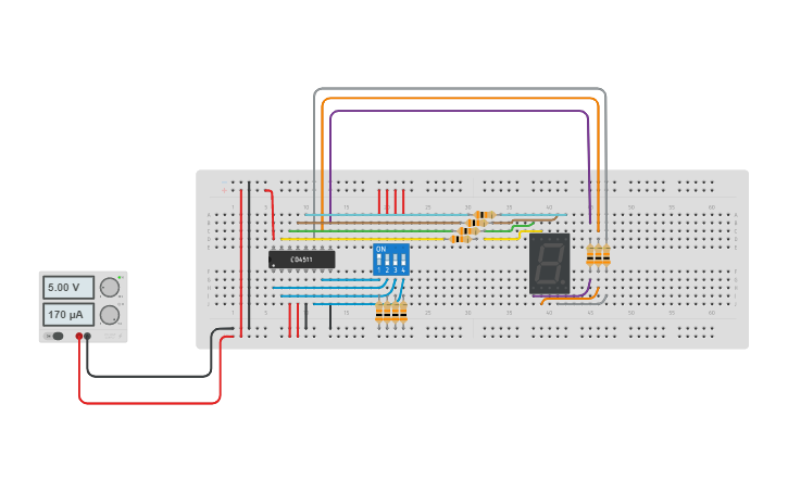 Circuit design DISPLAY 7 SEGMENTOS 4511(7S) | Tinkercad