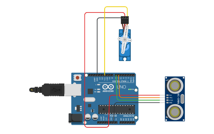 Circuit design Sensor + Servo - Tinkercad