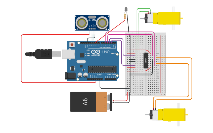 Circuit Design Obstacle Avoidance Robot Tinkercad