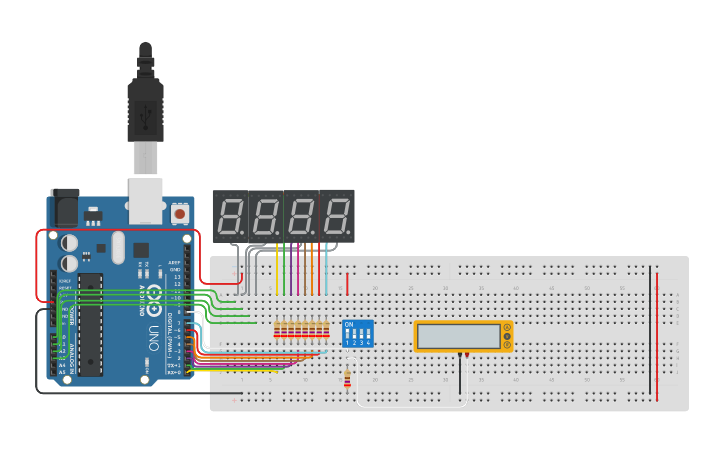 Circuit design ACTIVIDAD 7 SEGMENTOS 4 DIGITOS - Tinkercad