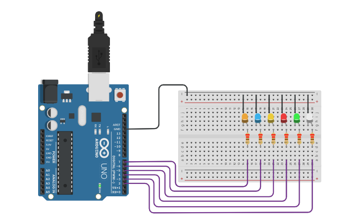 Circuit design LED All On/Off - Tinkercad
