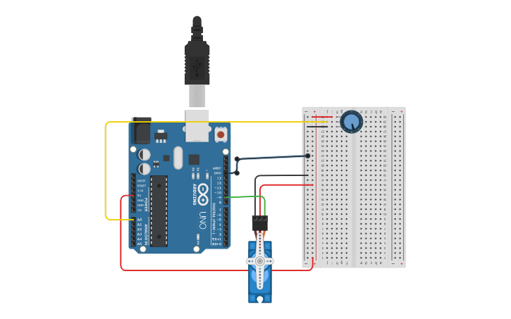 Circuit design Module 6: Part 5: Potentiometer and Servo Motor - Tinkercad