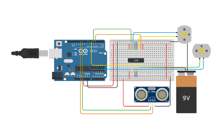 Circuit design Obstacle avoiding robot - Tinkercad