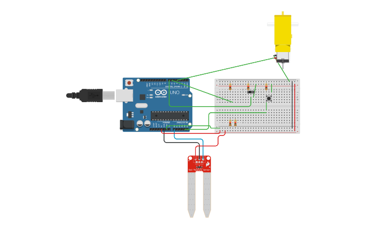 Circuit design automatic soil moisture irrigation - Tinkercad