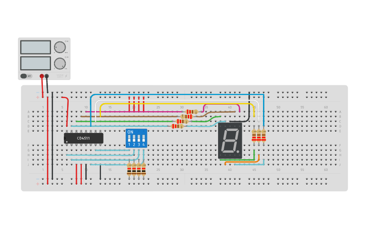 Circuit design BCD to Seven Segment decoder - Tinkercad