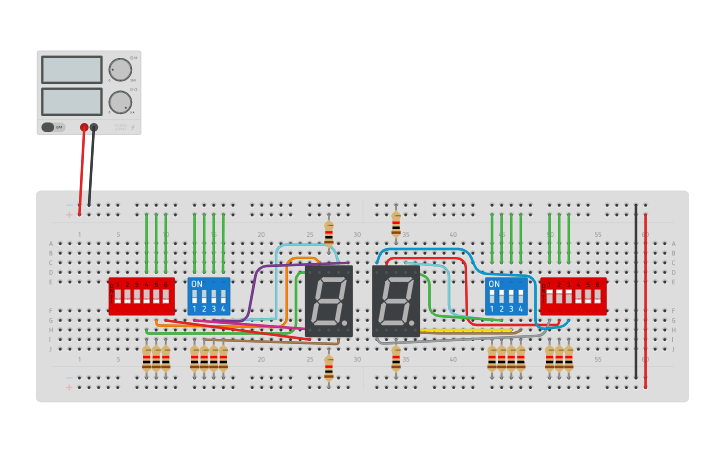 Circuit design Display 7 segmentos anodo y catodo | Tinkercad