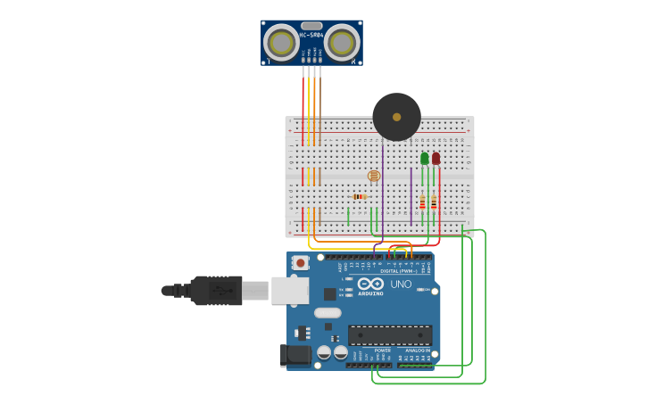 Circuit design Sensor + UltraSonic - Tinkercad