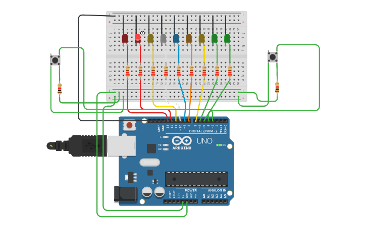 Circuit Design Knight Rider Lights Using Arduino Uno Tinkercad 5613