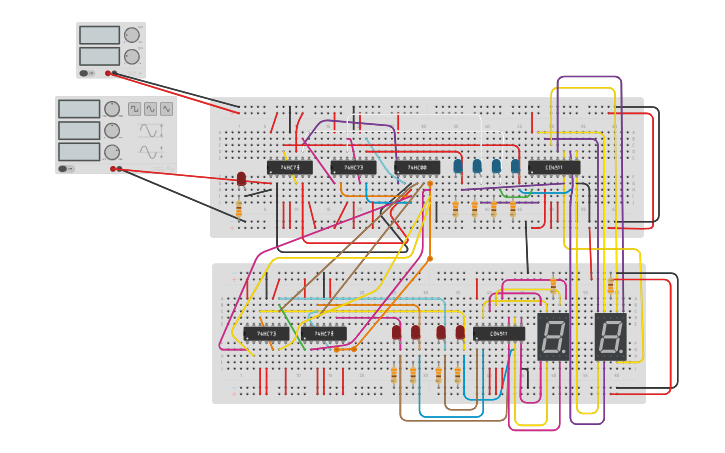Circuit design ASYNCHRONOUS DECADE COUNTER 7 SEGMENT DISPLAY 0-59 - Tinkercad