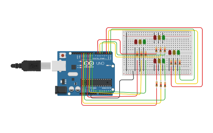 Circuit design Traffic Light Controller - Tinkercad