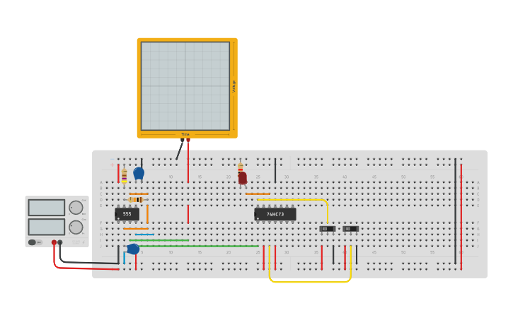 Circuit design 555 timer clock with J-K flip flop - Tinkercad