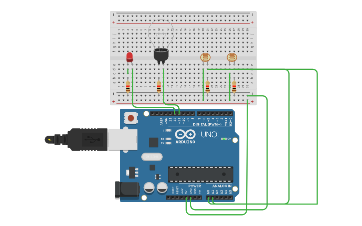 Circuit design Arduino UNO - LDR, LED and Bulb - E0421048 - Tinkercad
