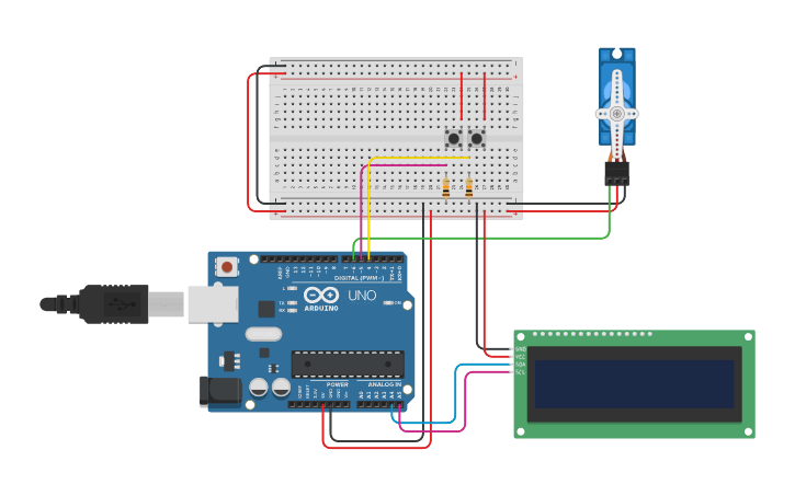 Circuit design LCD_Servo_VR | Tinkercad