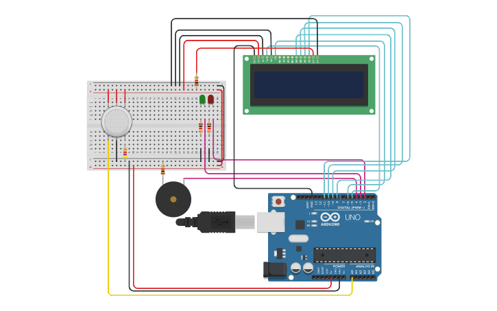 Circuit design LPG GAS LEAKAGE - Tinkercad