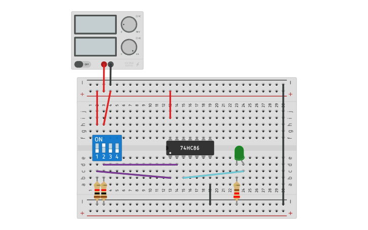 Circuit design Compuerta XOR - Tinkercad