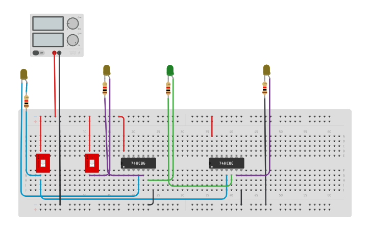 Circuit design 4-bit XOR cipher(main file) - Tinkercad Circuit design 4-bit XOR cipher(main file) - Tinkercad