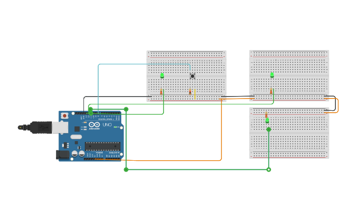 Circuit design tres leds | Tinkercad