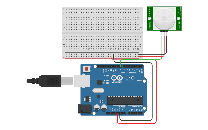 Circuit design Sensor PIR - Tinkercad