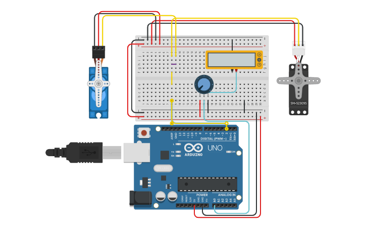 Circuit design Servo Motor with Potentiometer - Tinkercad