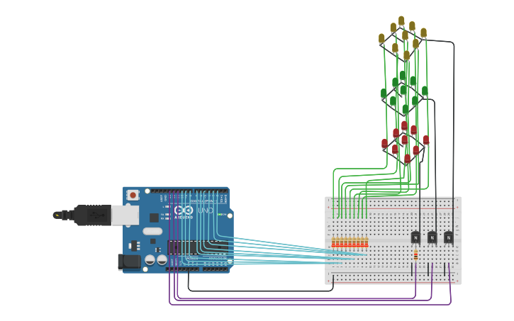 Circuit design luces - Tinkercad