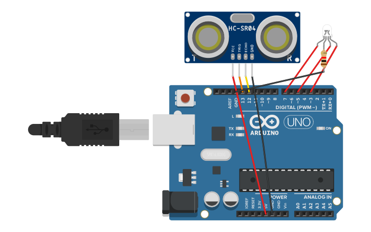 Circuit design Controlling rgb led with ultrasonic sensor | Tinkercad