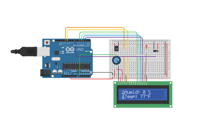 Circuit Design Lcd 16x2 Humid And Temp With Custom Icons Tinkercad