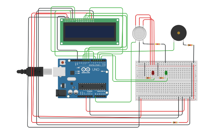 Circuit design Gas Detecting Alarm System - Tinkercad