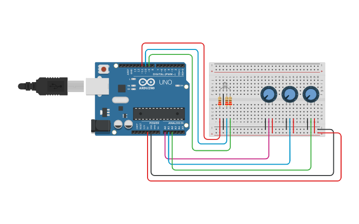 Circuit design Prática 3 - Led RGB (map) | Tinkercad