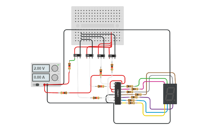 Circuit design BCD to Seven Segment Decoder - Tinkercad