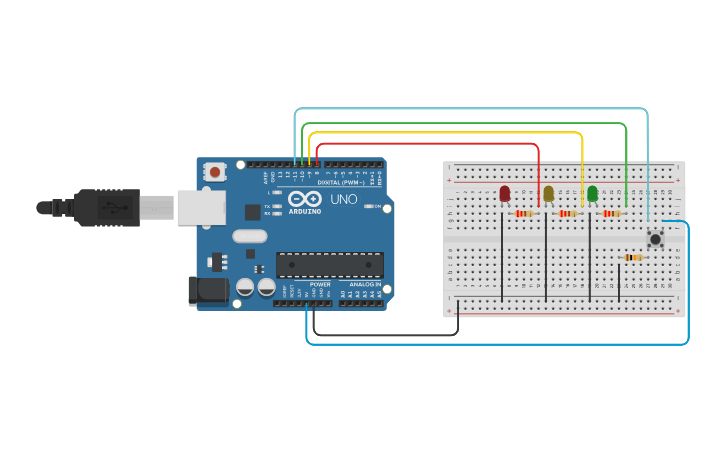 Circuit design Led And Push Button - Tinkercad