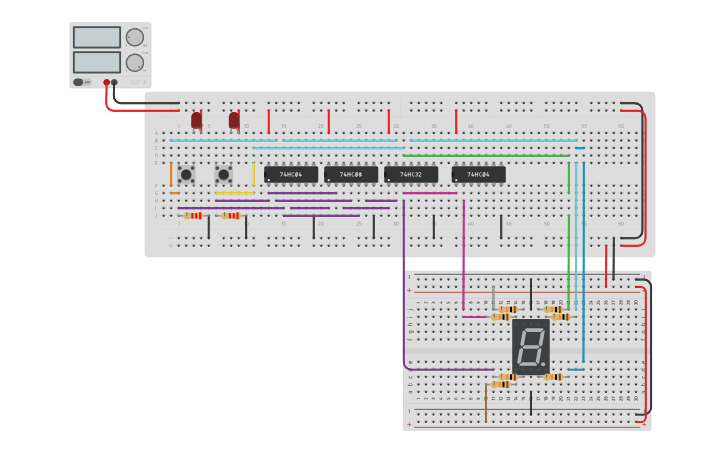 Circuit design BCD 7 SEGMENTOS - HOLA - Tinkercad