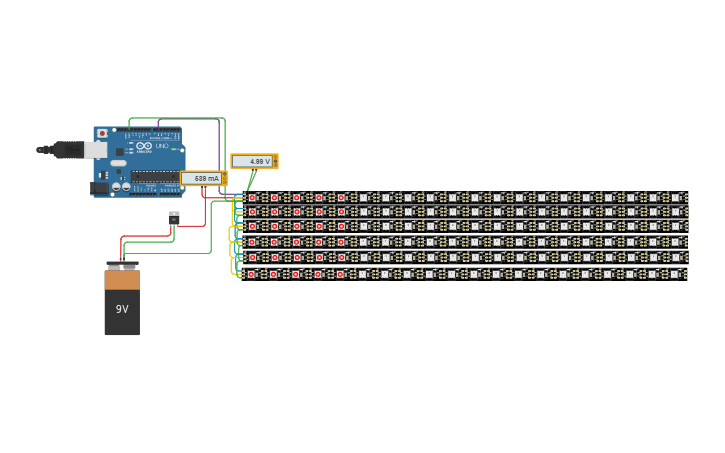 Circuit design 120 LED Light w/9V batteries - Tinkercad