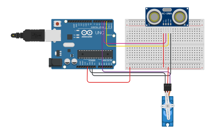 Circuit Design Ultrasonic Sensor With Servo Motor Tinkercad