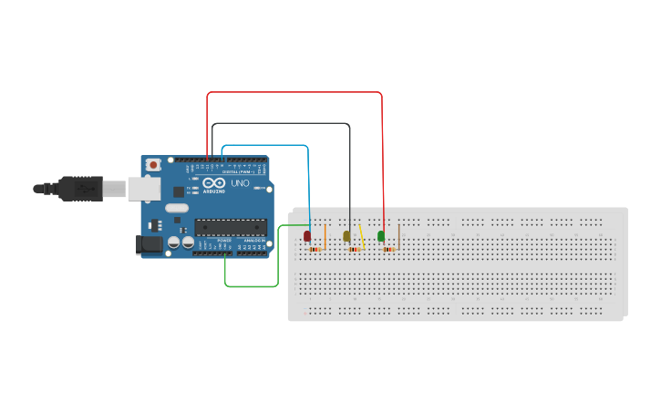 Circuit design 3 LEDs - Tinkercad