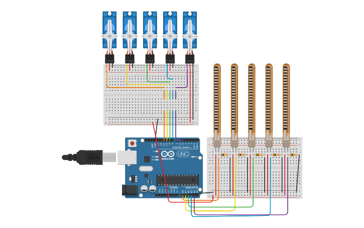 Circuit design Glove-Controlled Robot Hand - Tinkercad Circuit design Glove-Controlled Robot Hand - Tinkercad
