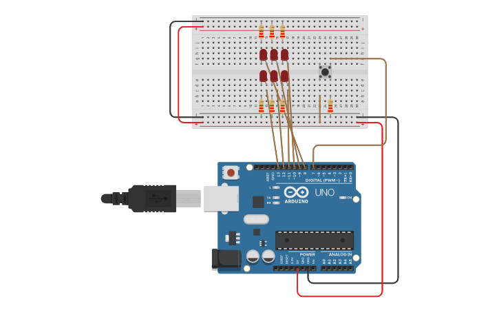 Circuit design Симулятор грального кубика на Arduino - Tinkercad