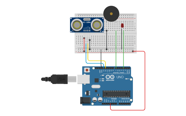 Circuit design AUTOMATED BURGLAR ALARM USING ULTRASONIC SENSOR | Tinkercad