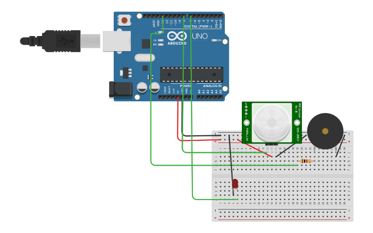 Circuit design Alarm-Detection - Tinkercad
