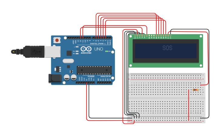 Circuit design SOS screen - Tinkercad
