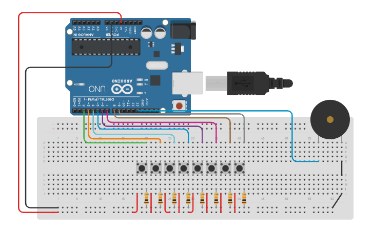 Circuit design Copy of Arduino Uno Piano - Tinkercad