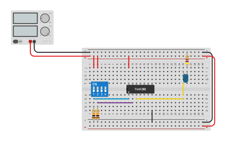 Circuit design Circuito integrado 7408 Pull down | Tinkercad