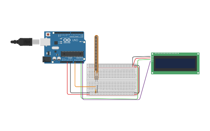 Circuit design LCD con sensor flex - Tinkercad