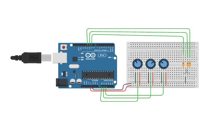 3 Potentiometers And Rgb Diode Wokwi Esp32 Stm32 Ardu