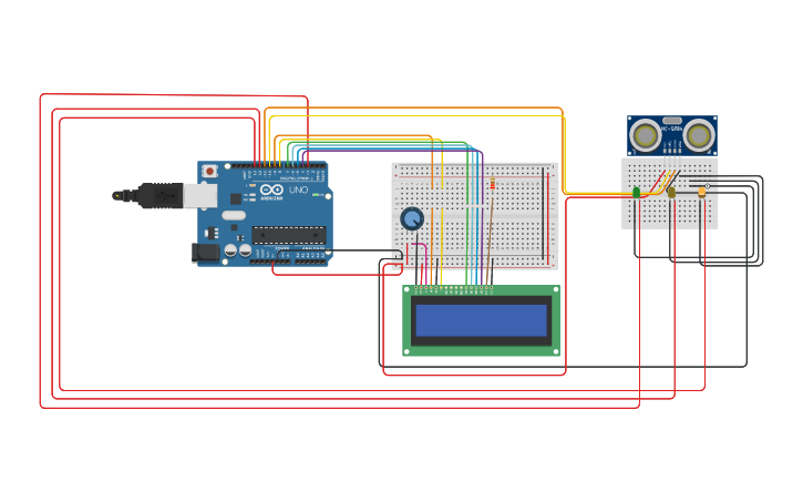 Circuit design sensor jarak | Tinkercad